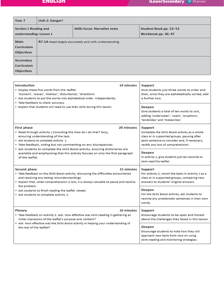 iLS - English - Lesson Plans - Y7 - Unit - 2 | PDF | Speed Reading | Question