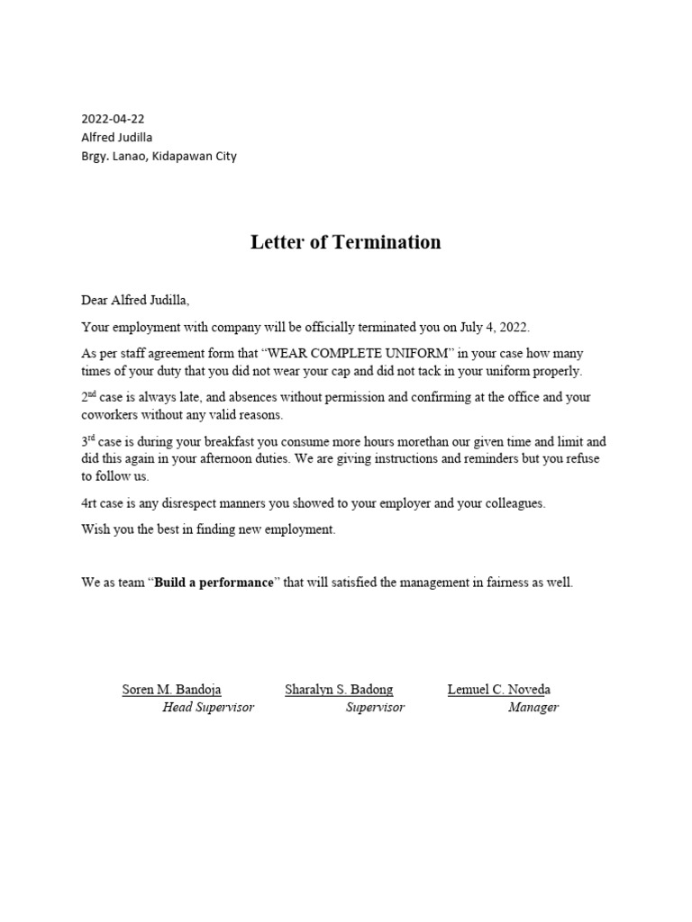 Termination Letter | PDF