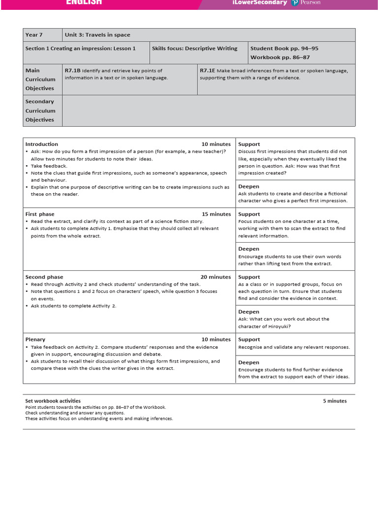 iLS - English - Lesson Plans - Y7 - Unit - 3 | PDF | Noun | Adjective