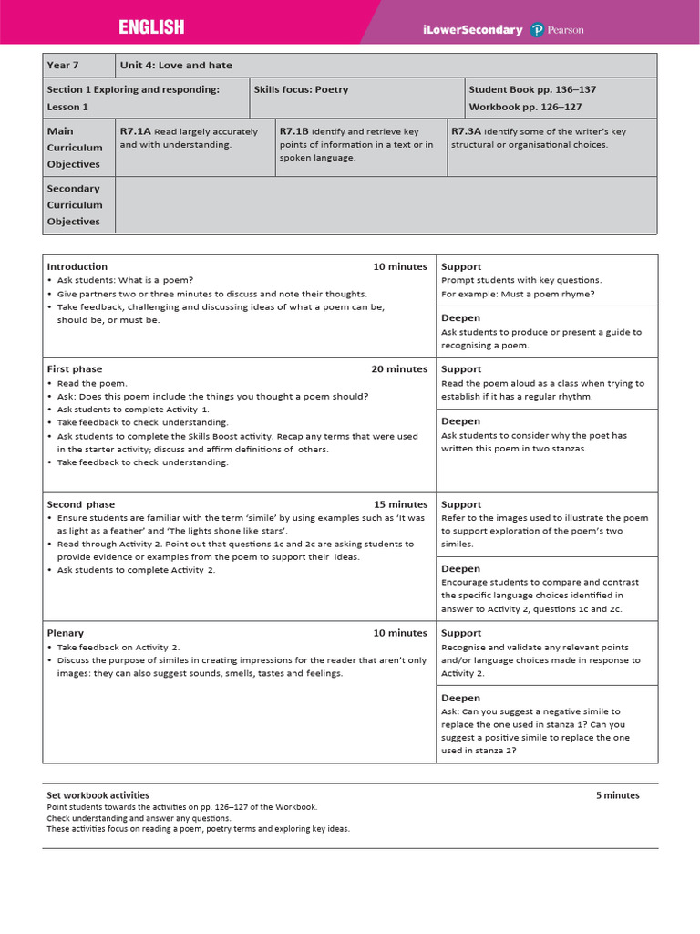 Year 7 Poetry Lesson Plans and Activities | PDF | Poetry | Punctuation