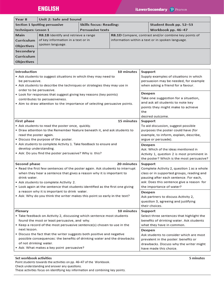 iLS - English - Lesson Plans - Y8 - Unit - 2 | PDF | Question | Curriculum