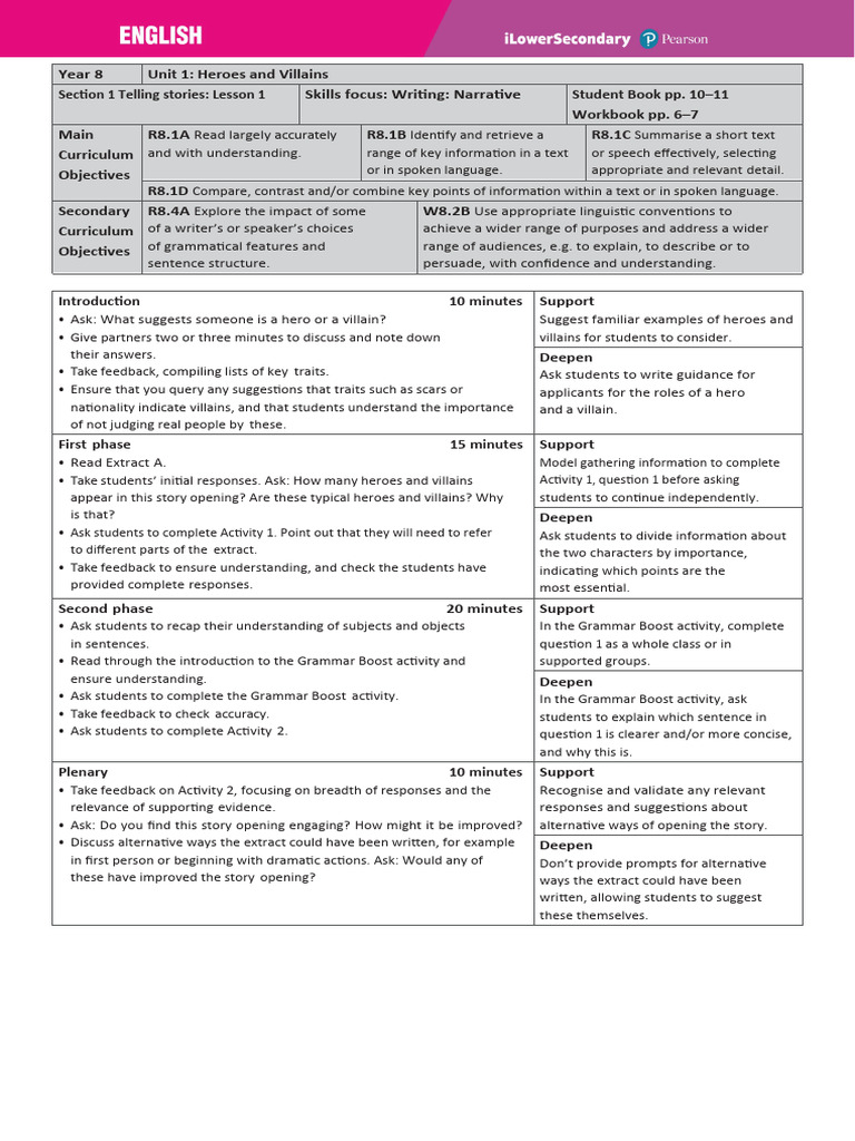 ILS English Lesson Plans Y8 Unit 1 | PDF | Verb | Adverb