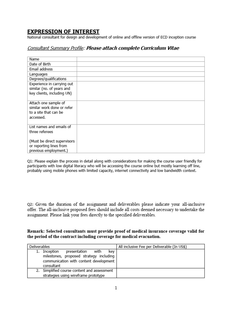 Consultant for ECD Inception Course Design | PDF | Online And Offline ...