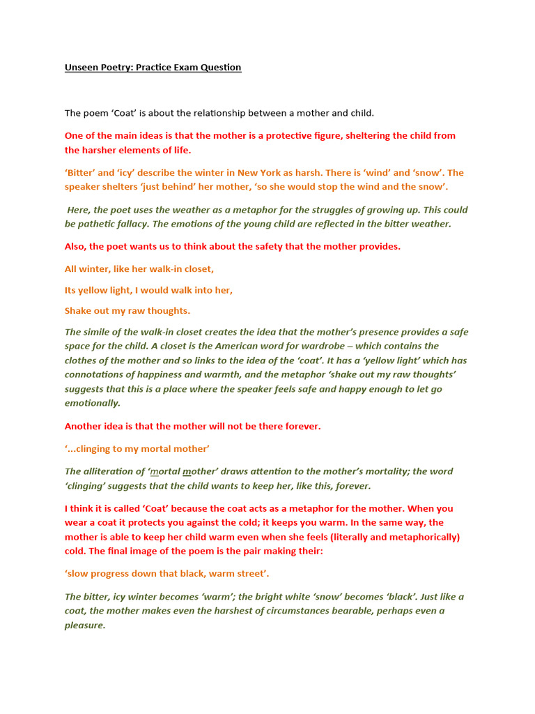 Unseen Poetry Sample Response | PDF | Poetry