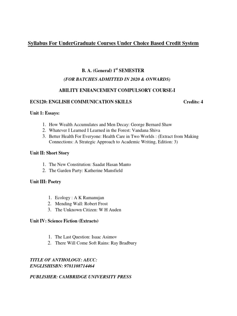 SYLLABUS-OF-ALL-SEMESTERS University of Kashmir | PDF | Consonant ...