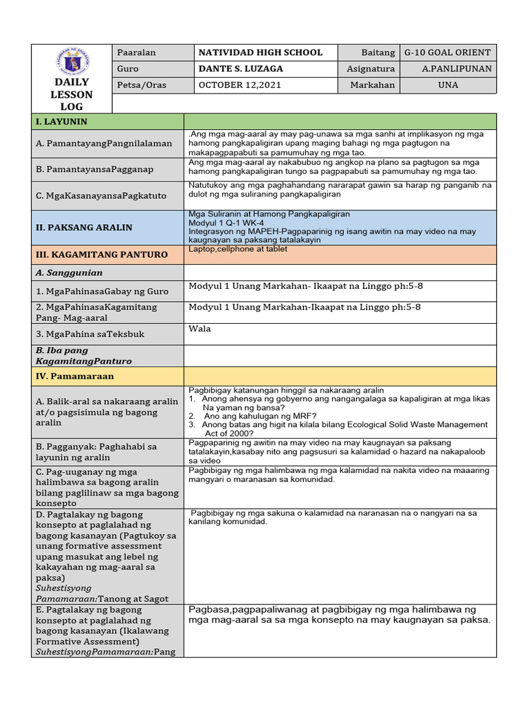 BLANK DLL FOR COT Filipino | PDF