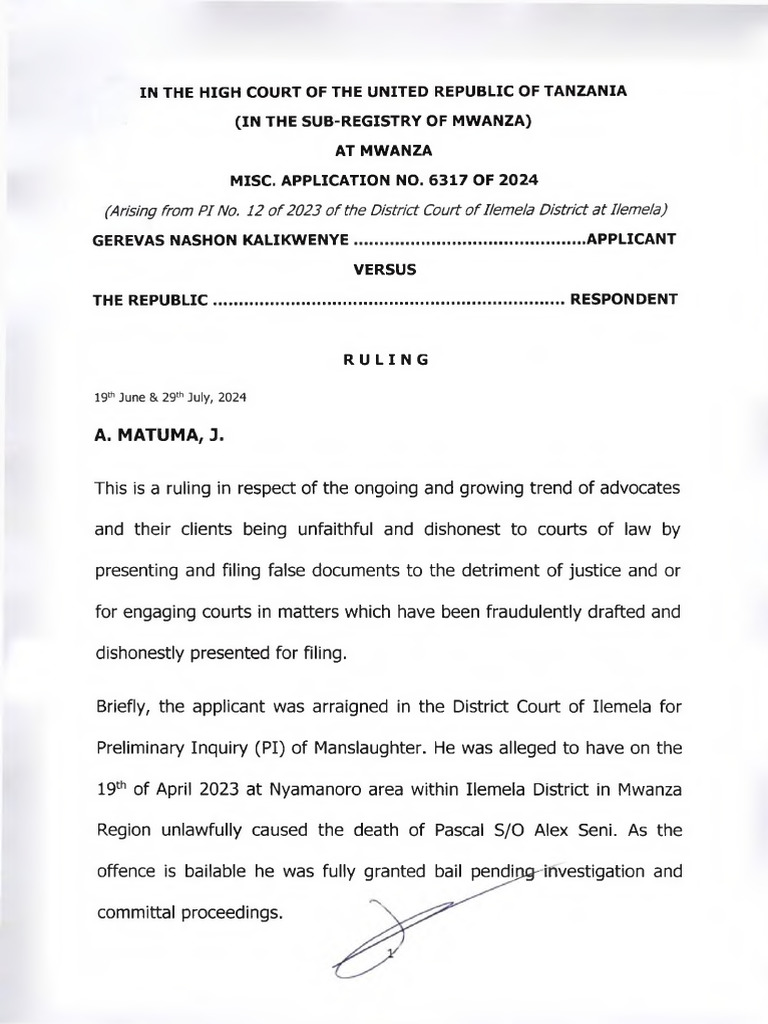 United Tanzania (IN Mwanza Application 2024: A. Matuma | PDF | Appeal ...