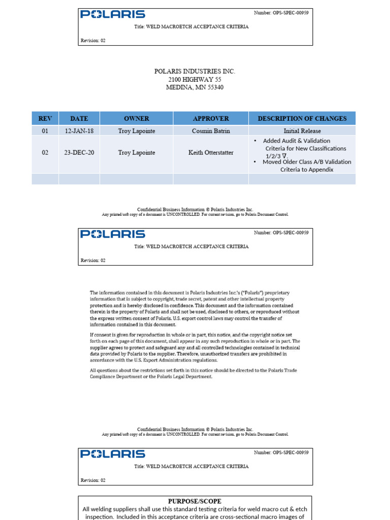 OPS-SPEC-00959_Weld Macroetch Acceptance Criteria | PDF | Porosity ...