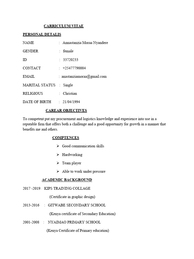 CARRICULUM VITAE Annastanzia | PDF