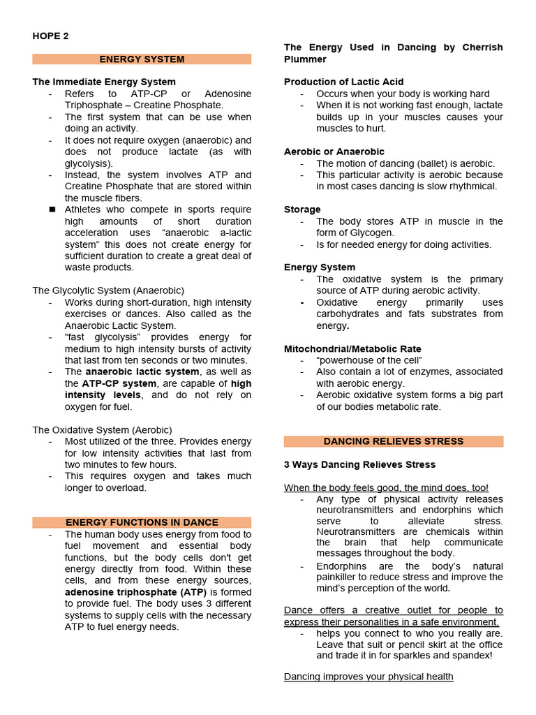 Hope 2 - Reviewer | PDF | Physical Fitness | Cellular Respiration