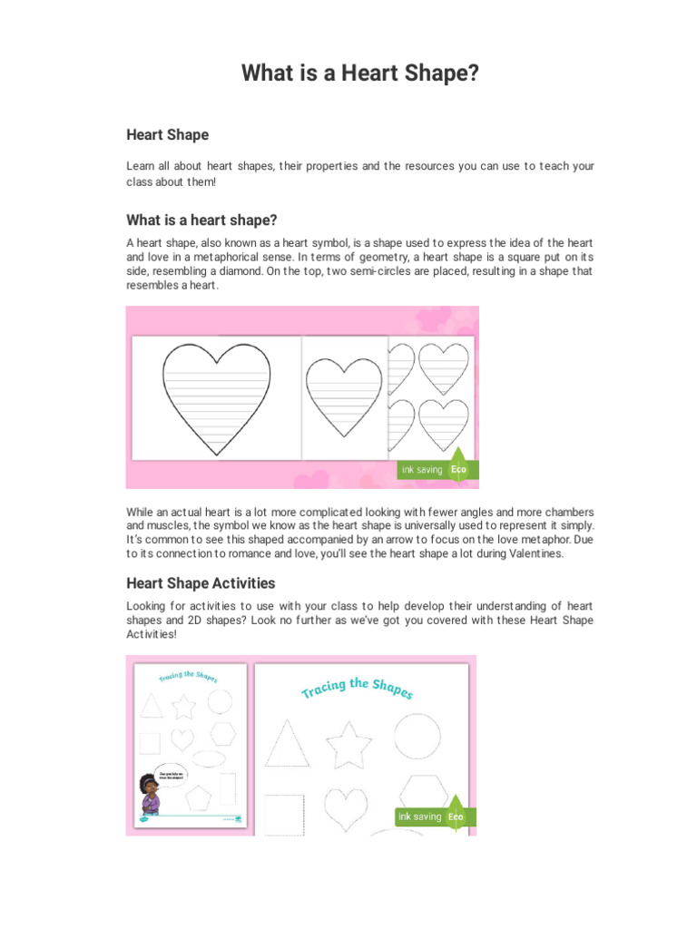 What Is A Heart Shape - Answered - Heart Shape Activities | PDF