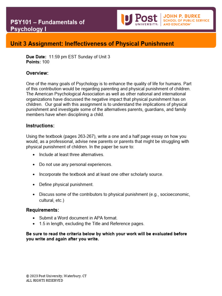 PSY101 Unit 3 Assignment | PDF | Psychology | Apa Style