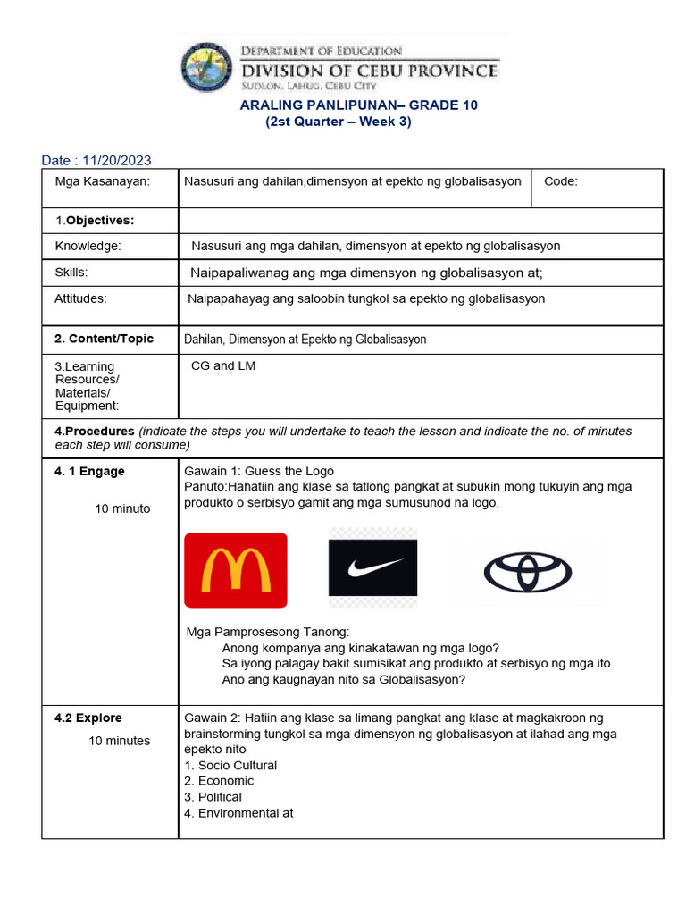DLP Week 3 Araling Panlipunan. | PDF