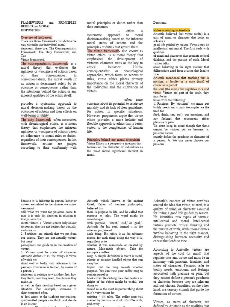 FRAMEWORKS-and-PRINCIPLES-BEHIND-our-MORAL | PDF | Virtue | Virtue Ethics