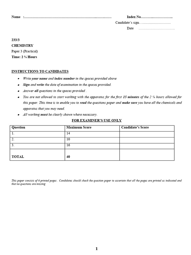 Chemistry-Practical-Exam-52-Questions | PDF | Acid | Titration