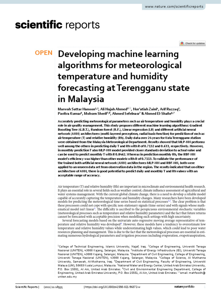 Developing Machine Learning Algorithms For Meteorological Temperature and Humidity Forecasting ...