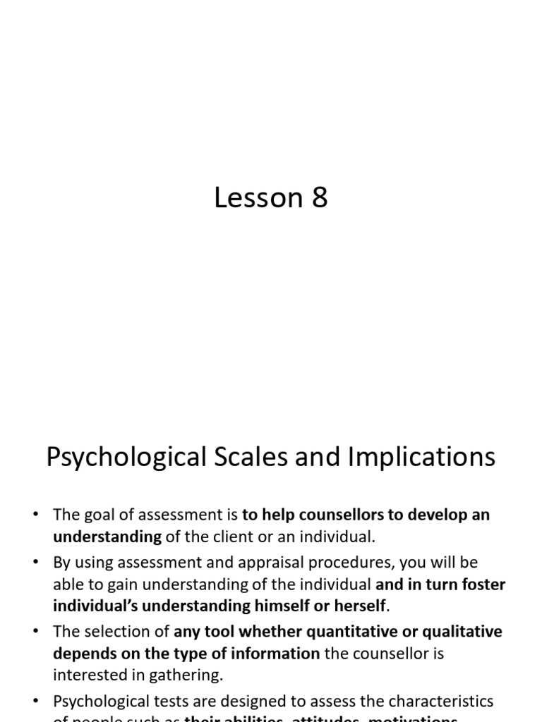 Lesson 8 Psychological Scales | PDF | Intelligence | Psychological Testing