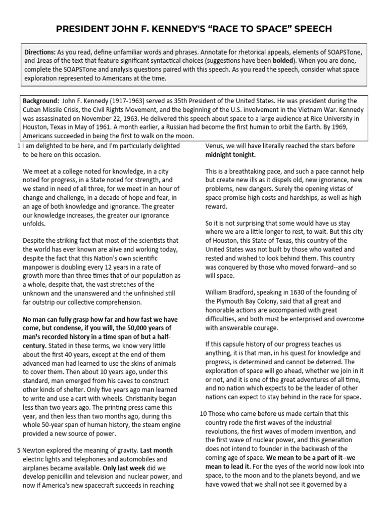 JFK Race To Space Speech | PDF | Outer Space