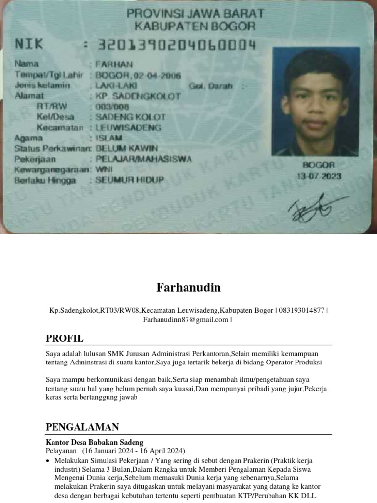 CV Operator Produksi Lulusan SMK | PDF
