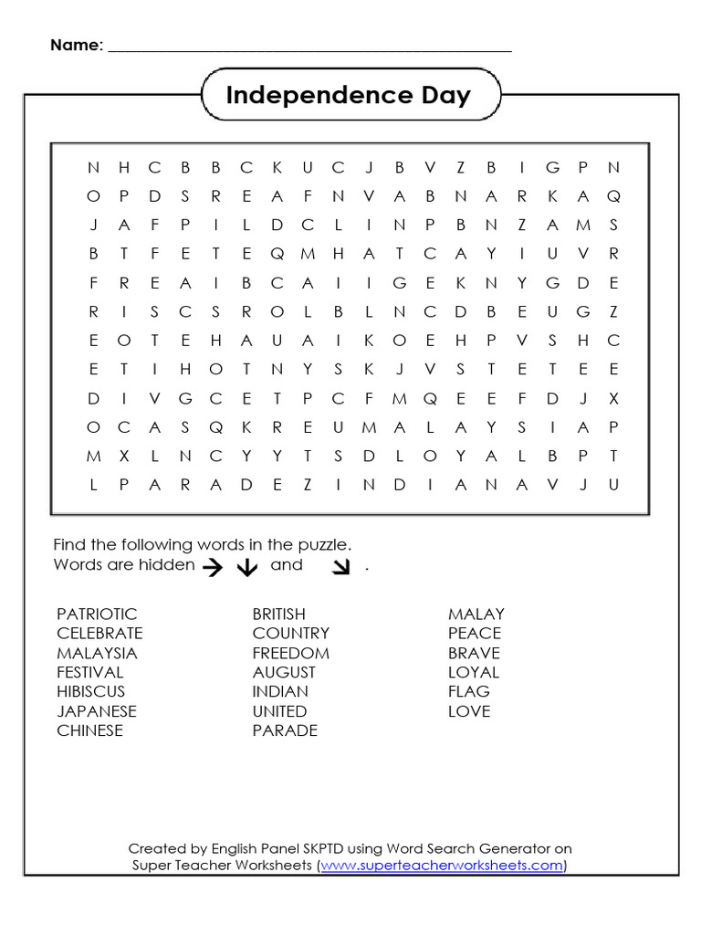 Super_Teacher_Worksheets_Independence_Day | PDF | Word Search | Linguistics