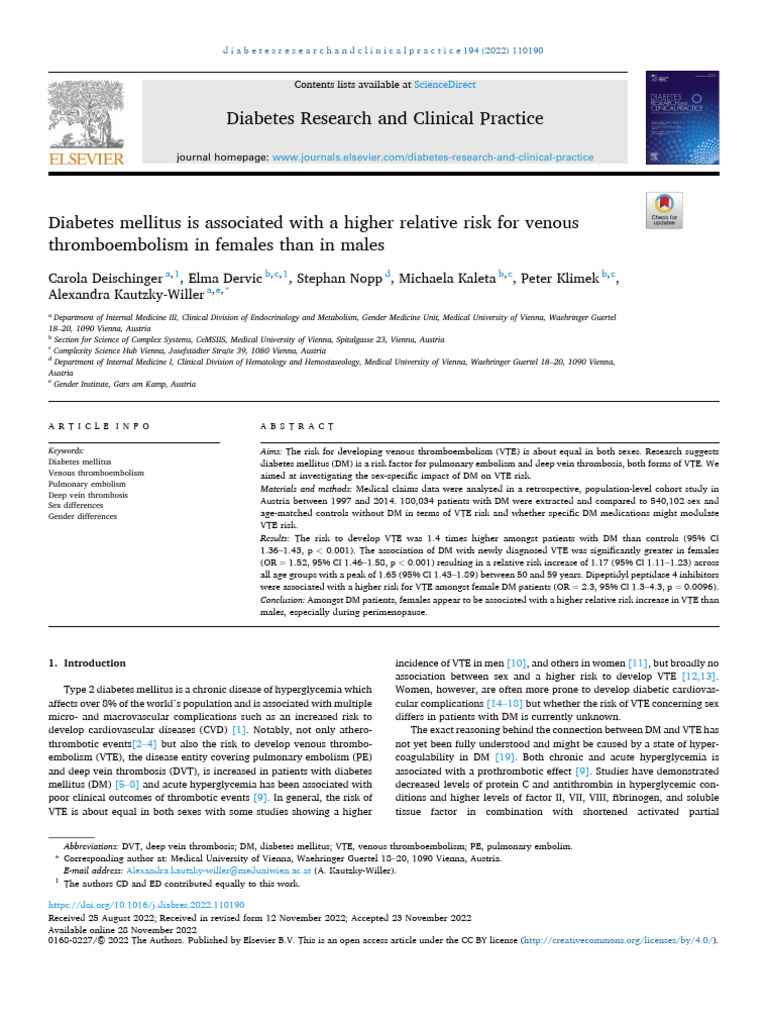 Diabetes Research and Clinical Practice | PDF | Thrombosis | Diseases ...
