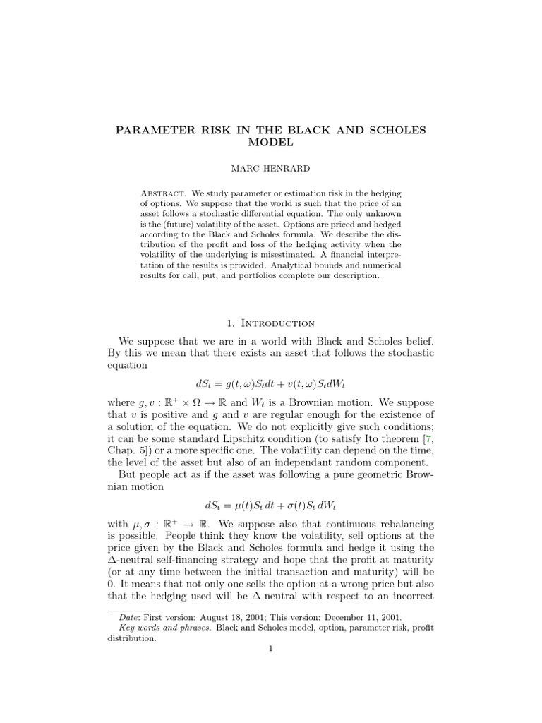 Parameter Risk in Black-Scholes Model | PDF | Option (Finance) | Black ...