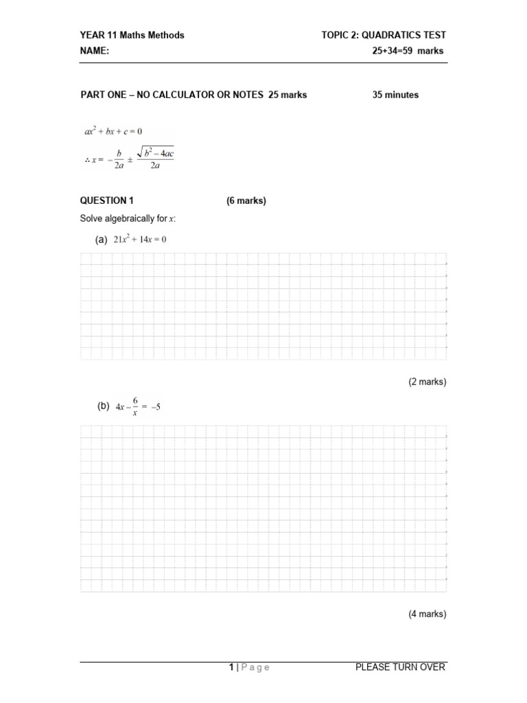 Topic 02 - Quadratics | PDF | Quadratic Equation | Area
