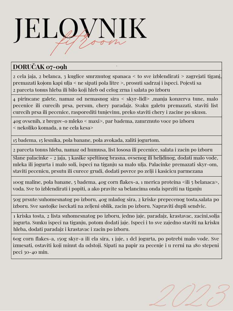 FITROOM Jelovnik | PDF