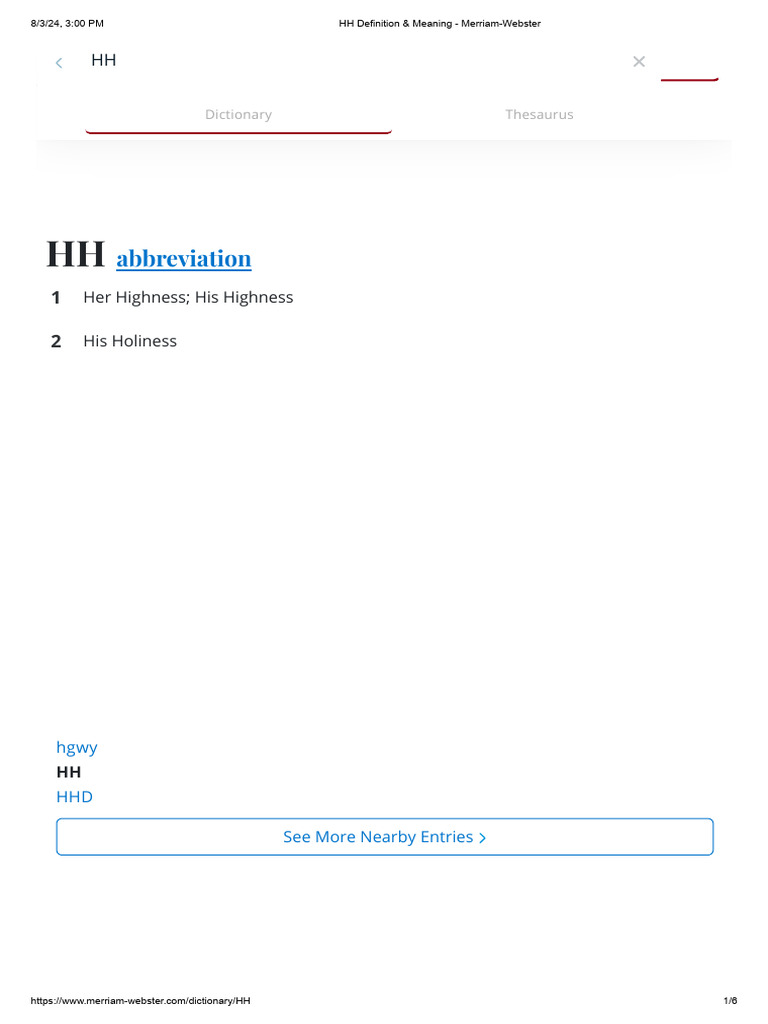HH Definition & Meaning - Merriam-Webster | PDF | Reference | Lexicology