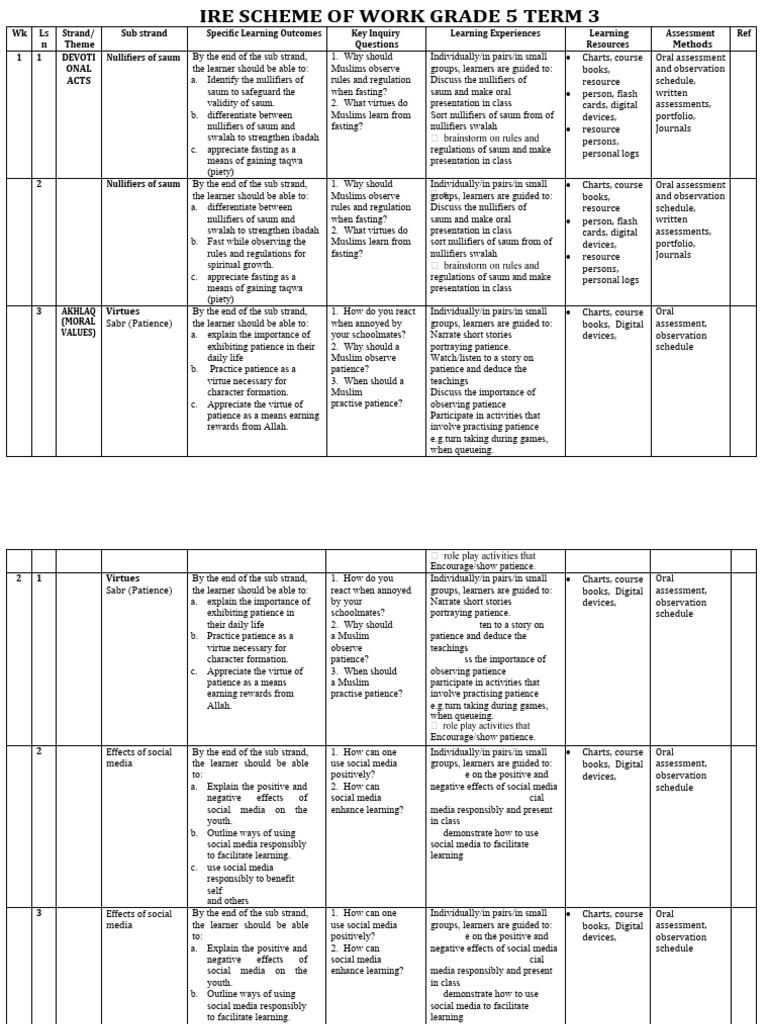 IRE Grade 5 Term 3 Schemes of Work | PDF