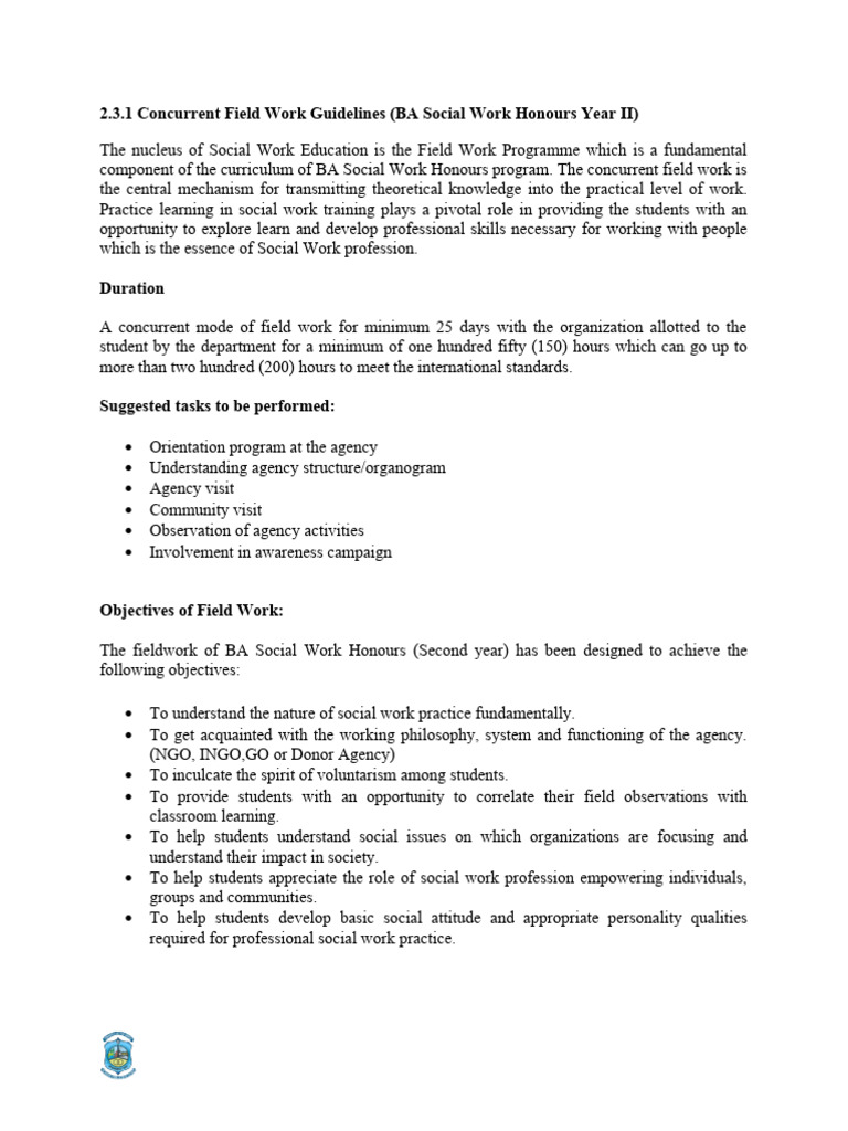 2.3.1 Concurrent Field Work Guidelines | PDF | Social Work | Curriculum