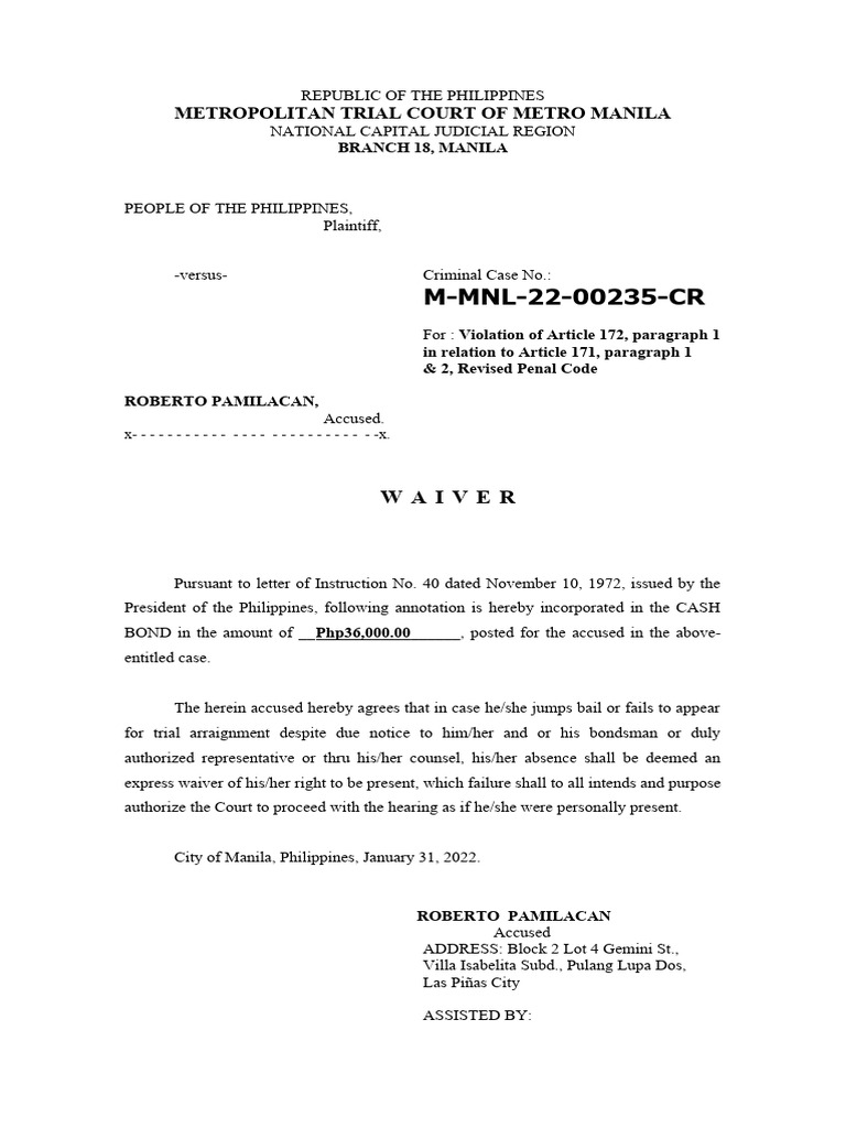 Waiver MTC Undertaking | PDF