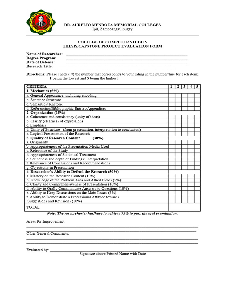 Thesis/Capstone Evaluation Criteria | PDF | Thesis | Human Communication