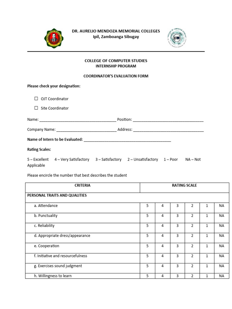 Coordinator Evaluation Form | PDF | Cognition