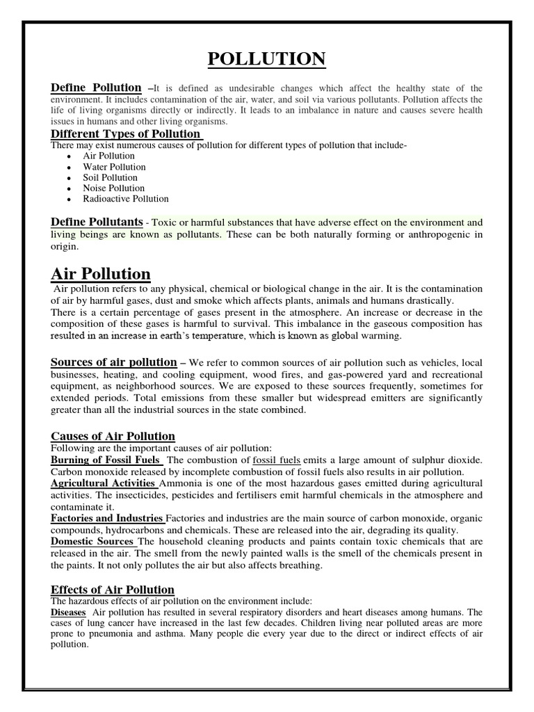 Pollution Class 9 | PDF | Pollution | Water Pollution
