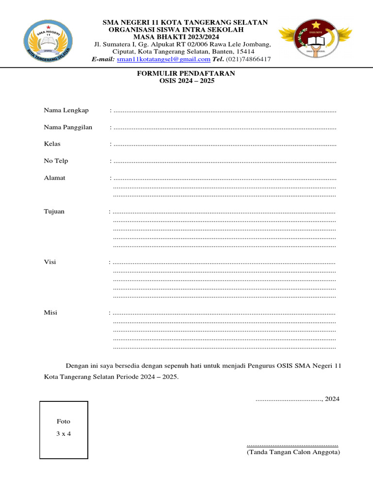Formulir Pendaftaran Osis | PDF