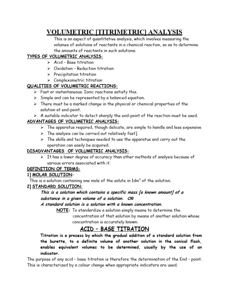 SS 2 Volumetric Analysis | PDF | Titration | Chemistry