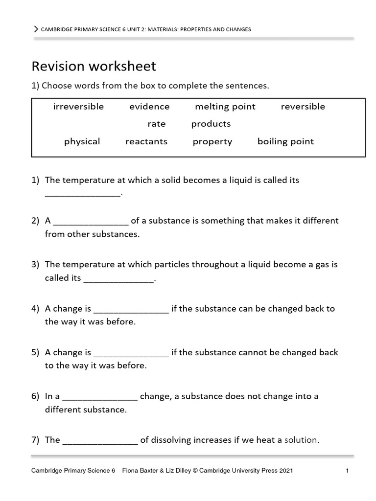 Grade 6 Science: Materials & Changes Worksheet | PDF | Rock (Geology ...