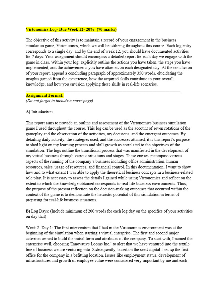 Business Simulation Game-Virtonomics Log | PDF | Employment | Simulation