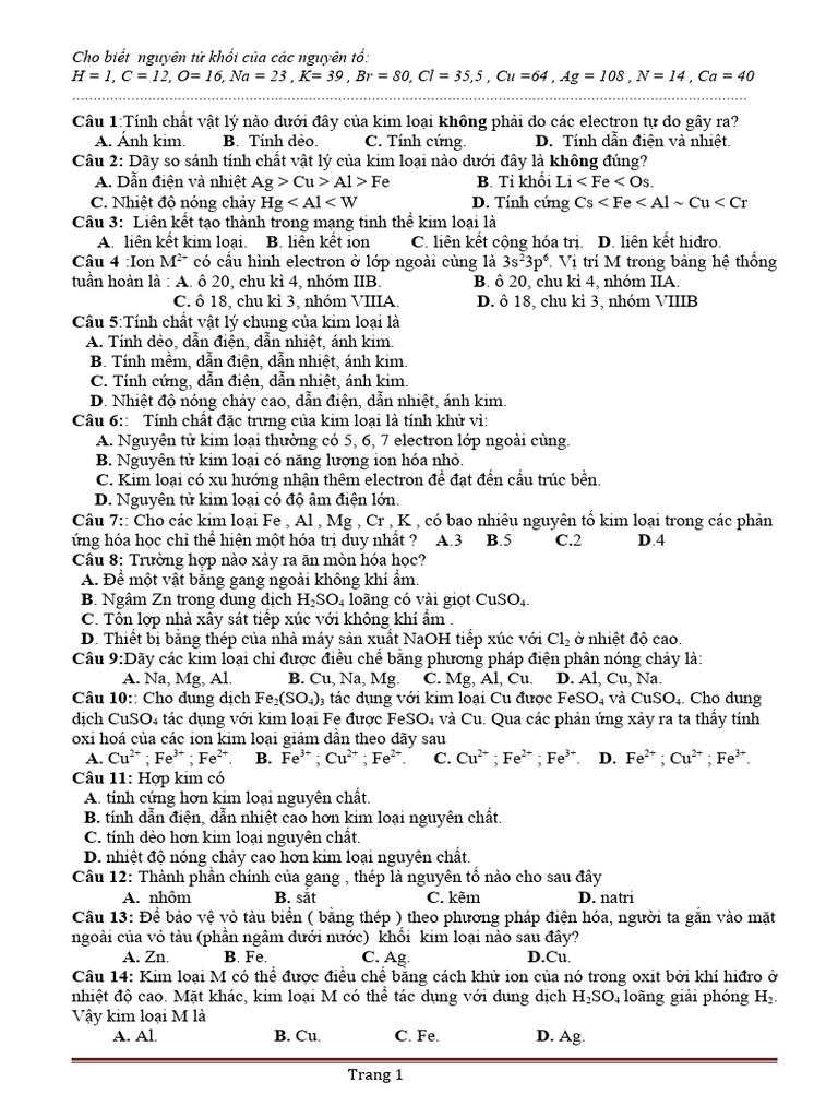 7 de Thi Hoa 12 hk2 Co Dap An | PDF