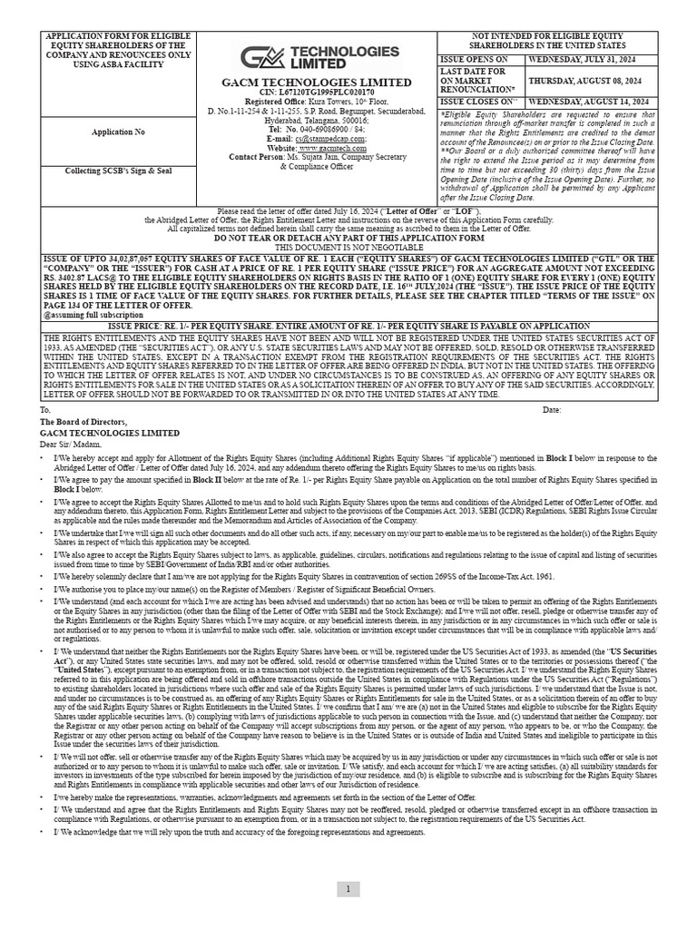 GACM Technologies Limited CAF 2024 EQUITY | PDF | Securities (Finance ...