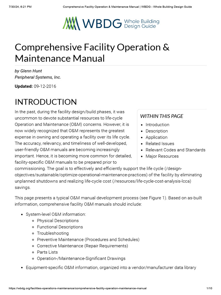 Comprehensive Facility Operation & Maintenance Manual - WBDG - Whole ...