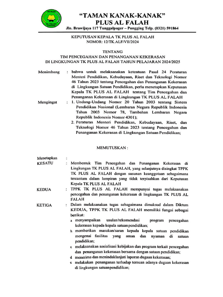 SK TPPK TK Plus Al Falah 2024 | PDF