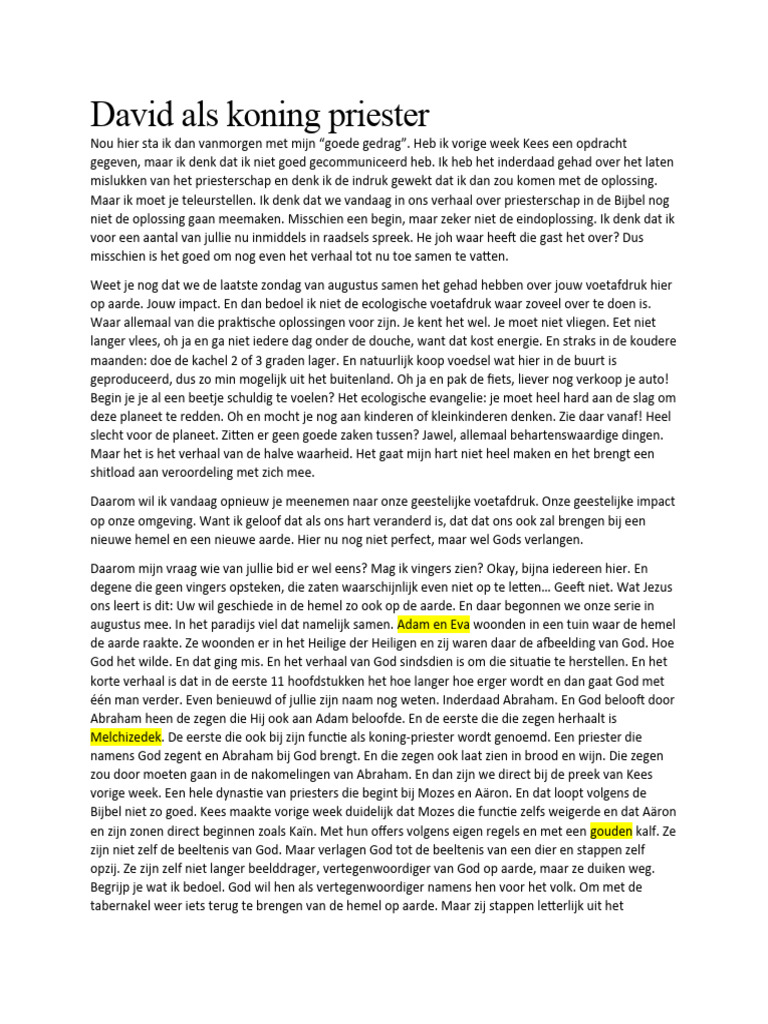 David Als Koning Priester | PDF