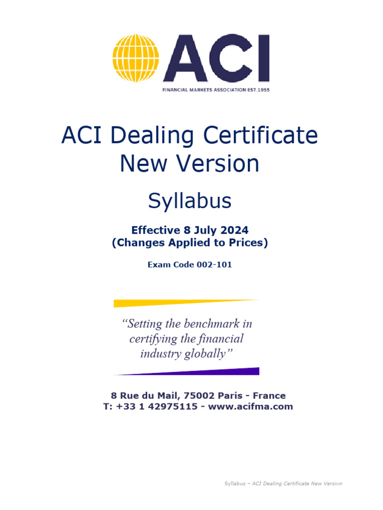 ACI Dealing Certificate New Version Syllabus 8 Jul 2024 - Final | PDF ...