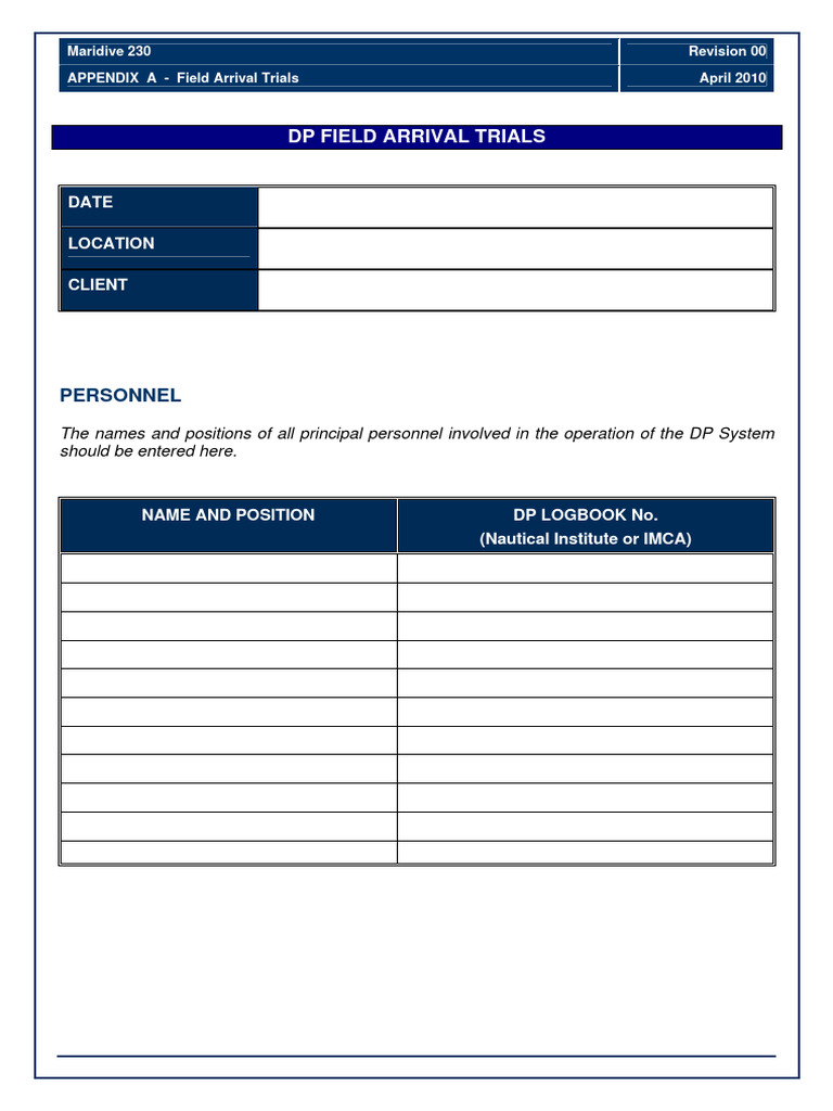 Appendix A - Field Arrivals Checklist | PDF