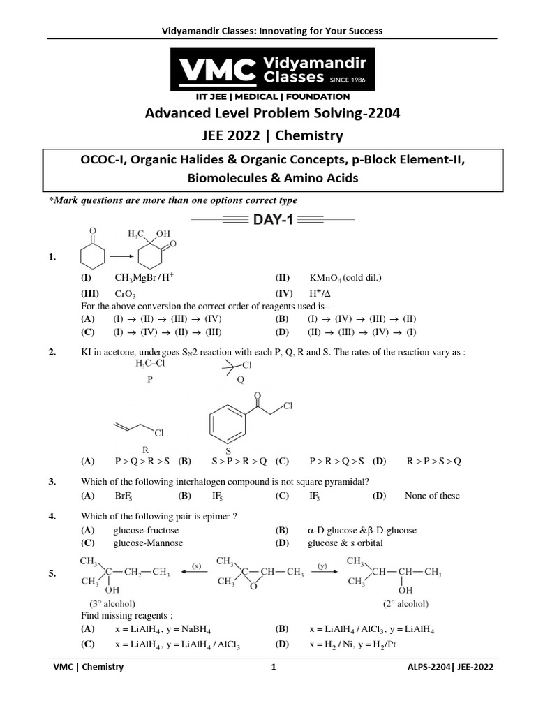 JEE Chemistry Problem Set | PDF | Acid | Chlorine