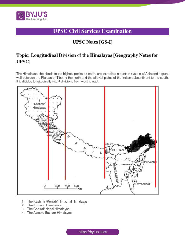 Longitudinal Division of The Himalayas Geography Notes For UPSC | PDF ...