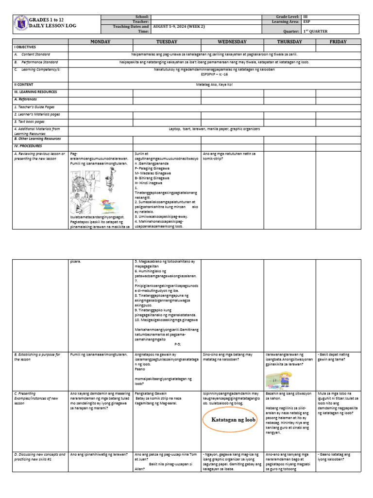 DLL - Esp 3 - Q1 - W2 | PDF