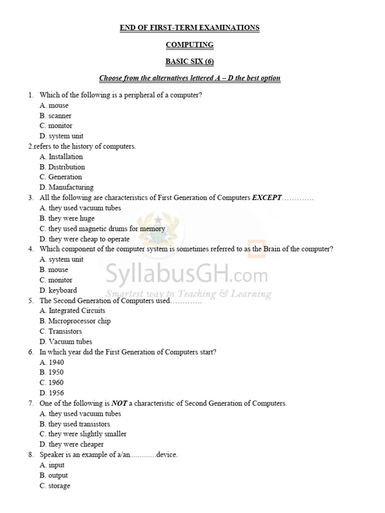 2023 B6 Term One Computing | PDF | Integrated Circuit | Input/Output